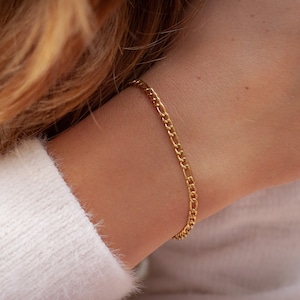 18K Gold Chain Bracelet | Figaro Chain Bracelet | 18K Gold Plated ...