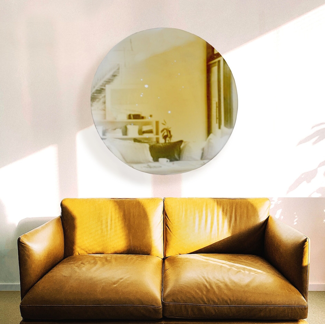 Hand-painted Amber Round Mirror: Golden Wall Art Decor - Etsy