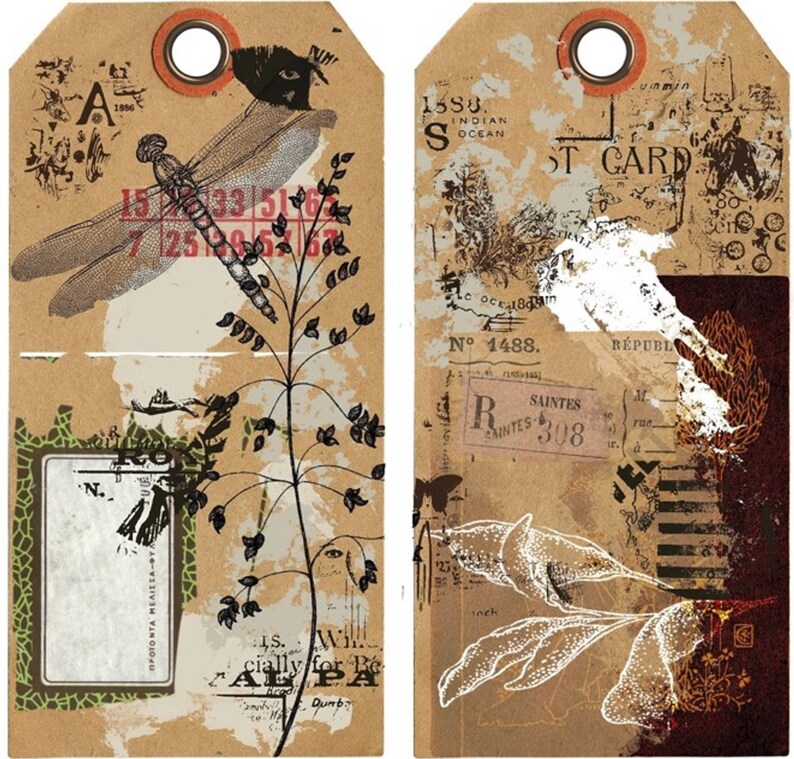 Vintage-style Tags With Ephemeral Images (digital Download) - Etsy