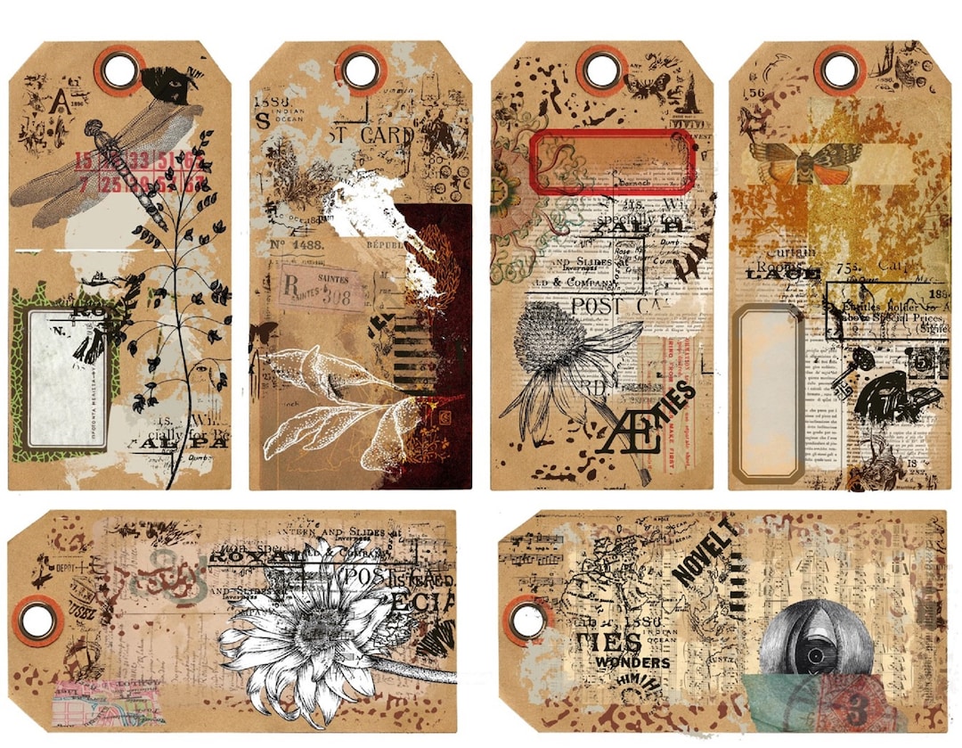 Vintage-style Tags With Ephemeral Images (digital Download) - Etsy