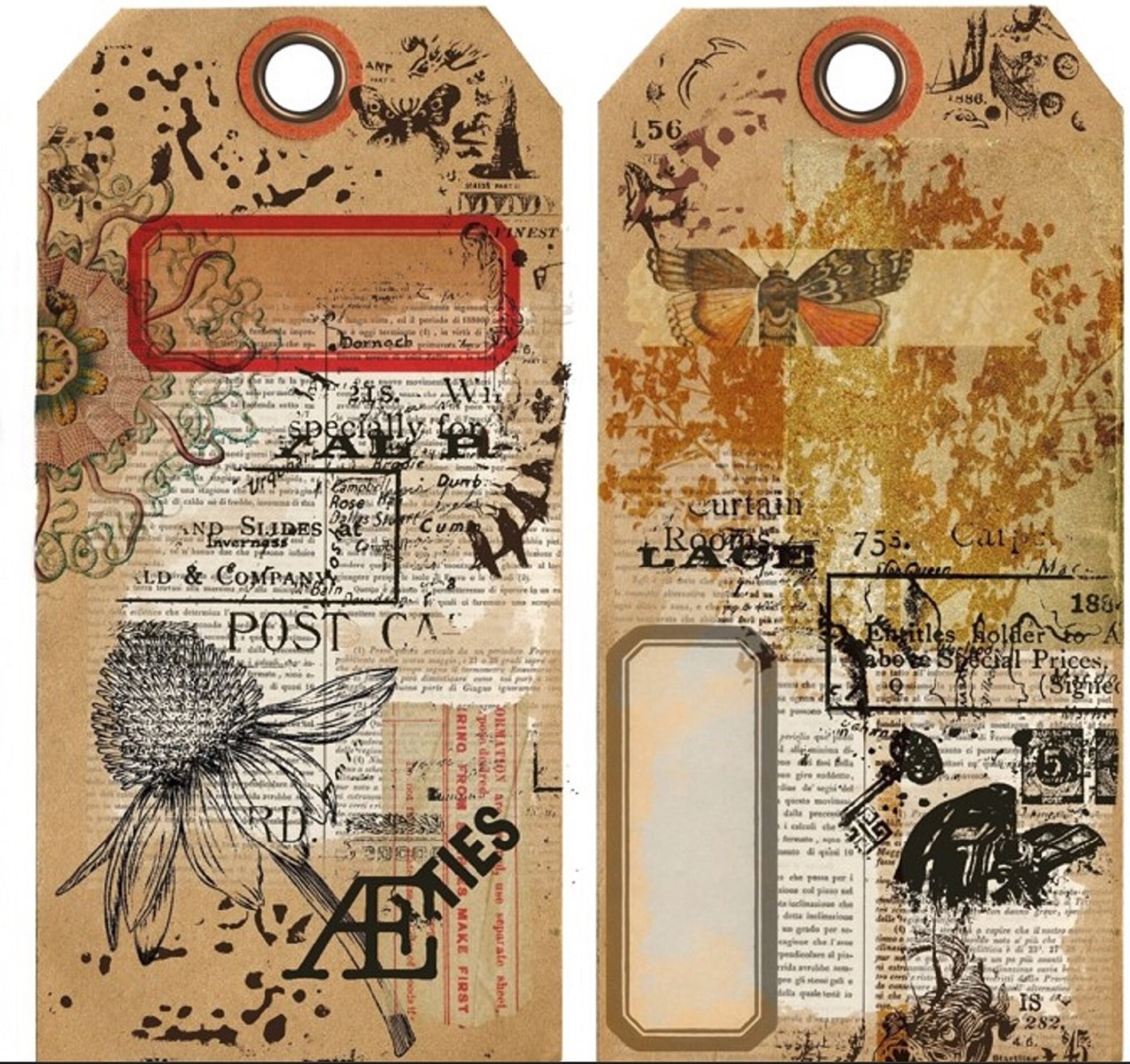 Vintage-style Tags With Ephemeral Images (digital Download) - Etsy