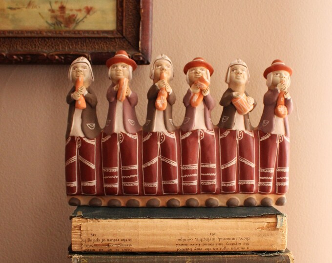Vintage Peruvian Terracotta Clay Whistle, Ocarina Flute, Figural Band ...