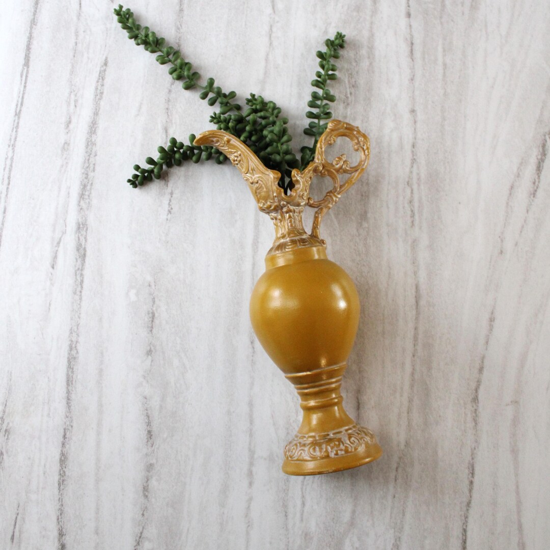 Vintage Mustard Yellow Ceramic Pitcher Vase. - Etsy