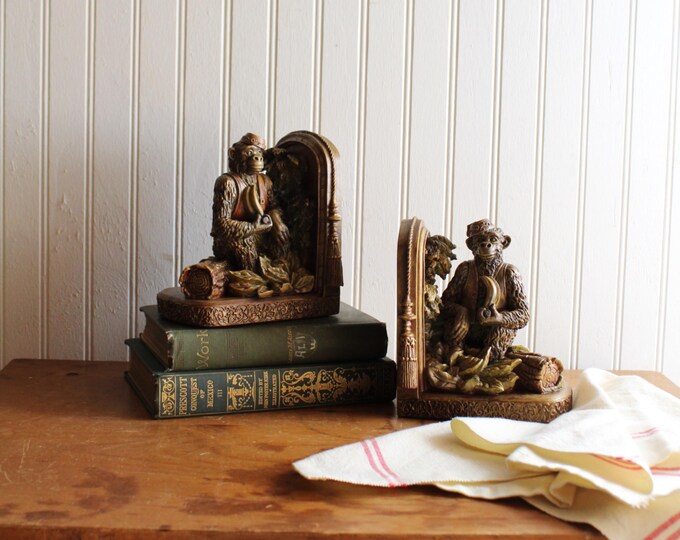 Vintage Pair of Capuchin Monkey Bookends, 90s Monkey Shelf Decor. - Etsy