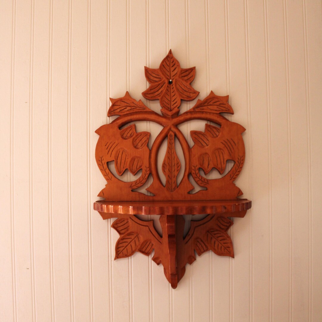 Vintage Wood Carved Leaf Wall Shelf, Ornate, Beautifully Hand Carved ...