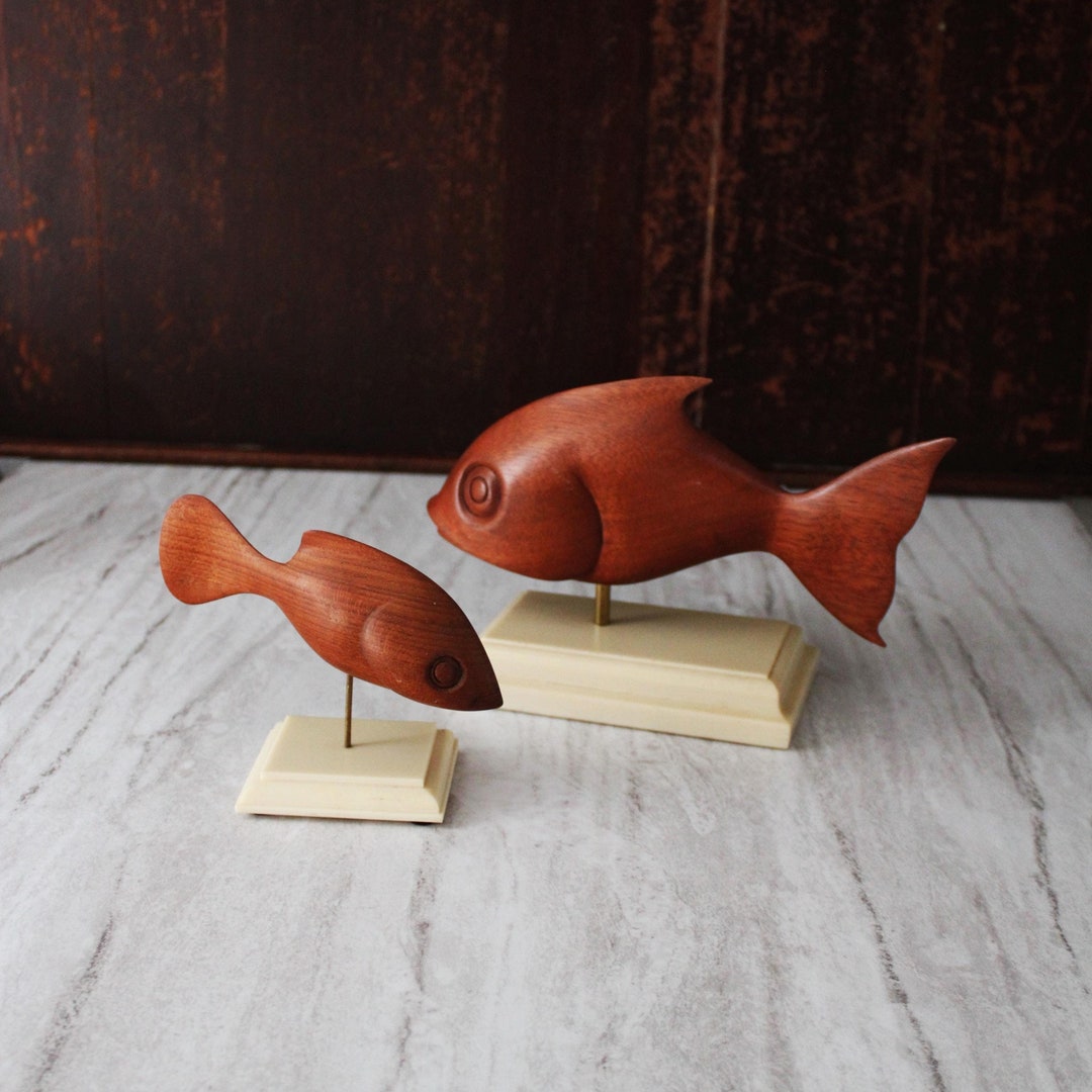 Vintage Teak Wood Hand Carved Fish Pair. - Etsy