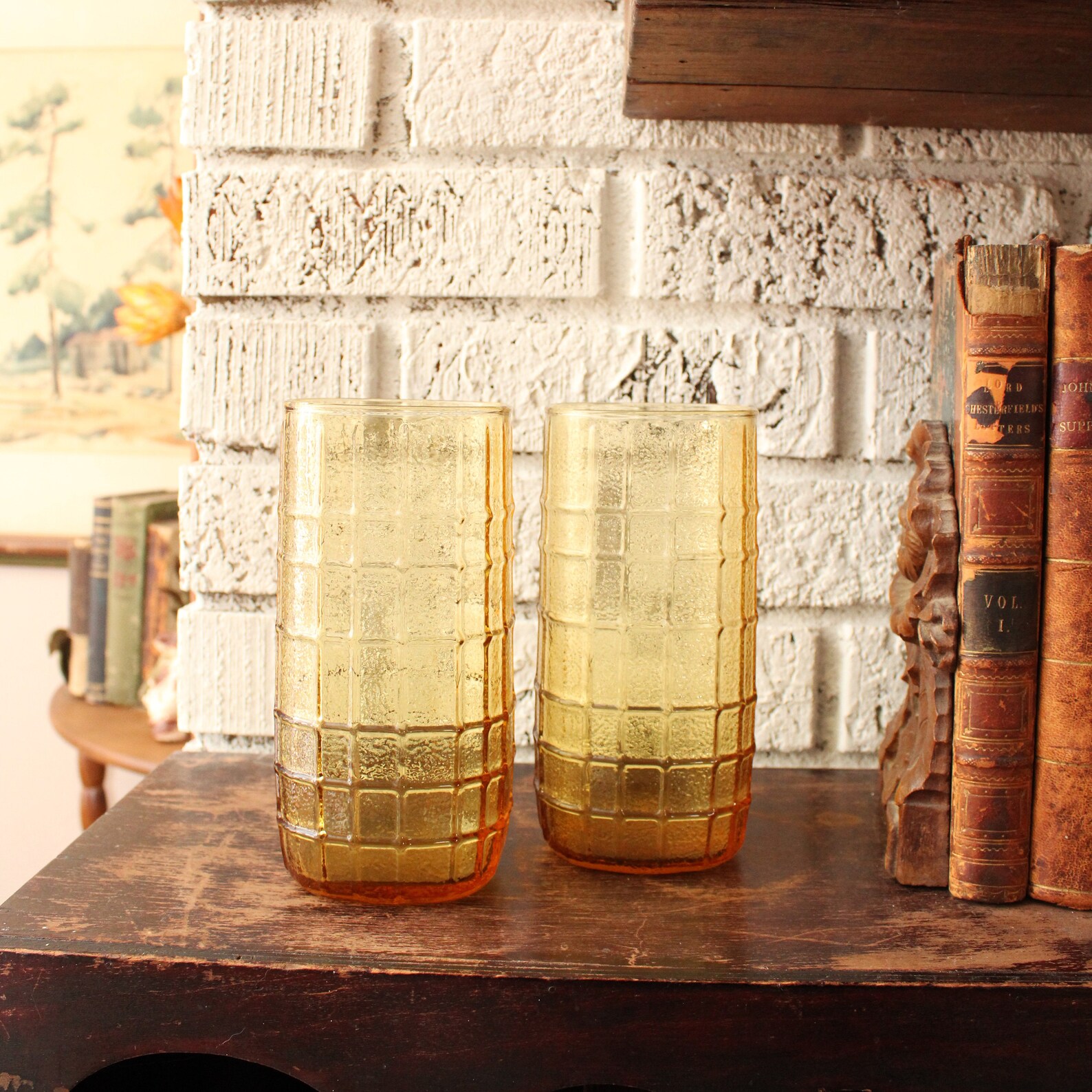 Vintage Anchor Hocking Amber Square Grid Glass Cups, Set of Two Tumblers. - Etsy