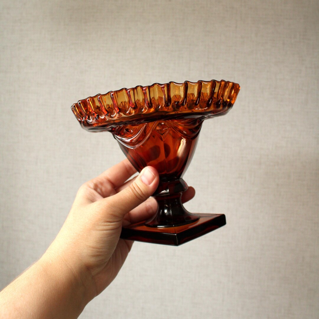 Vintage Heisey Amber Glass Pedestal Compote, Serving Dish. - Etsy
