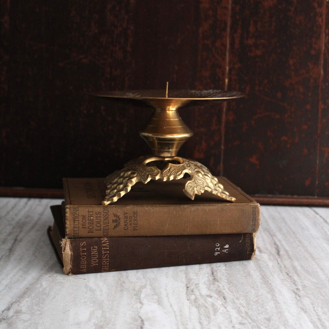 Vintage Brass Grapevine Pillar Candle Holder, Pedestal Candlestick. - Etsy