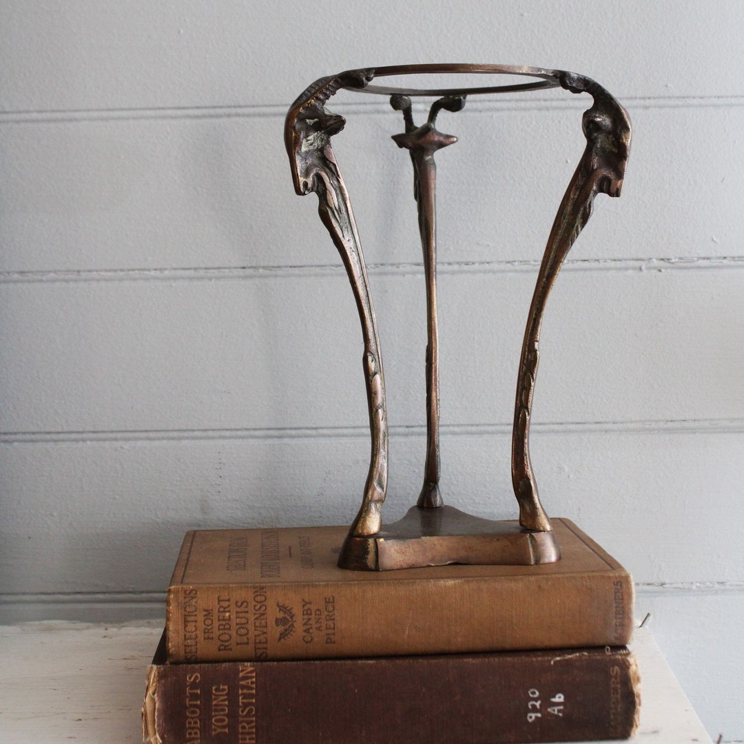 Vintage Brass Rams Head Plant Stand, Bowl or Orb Holder, Footed Base ...