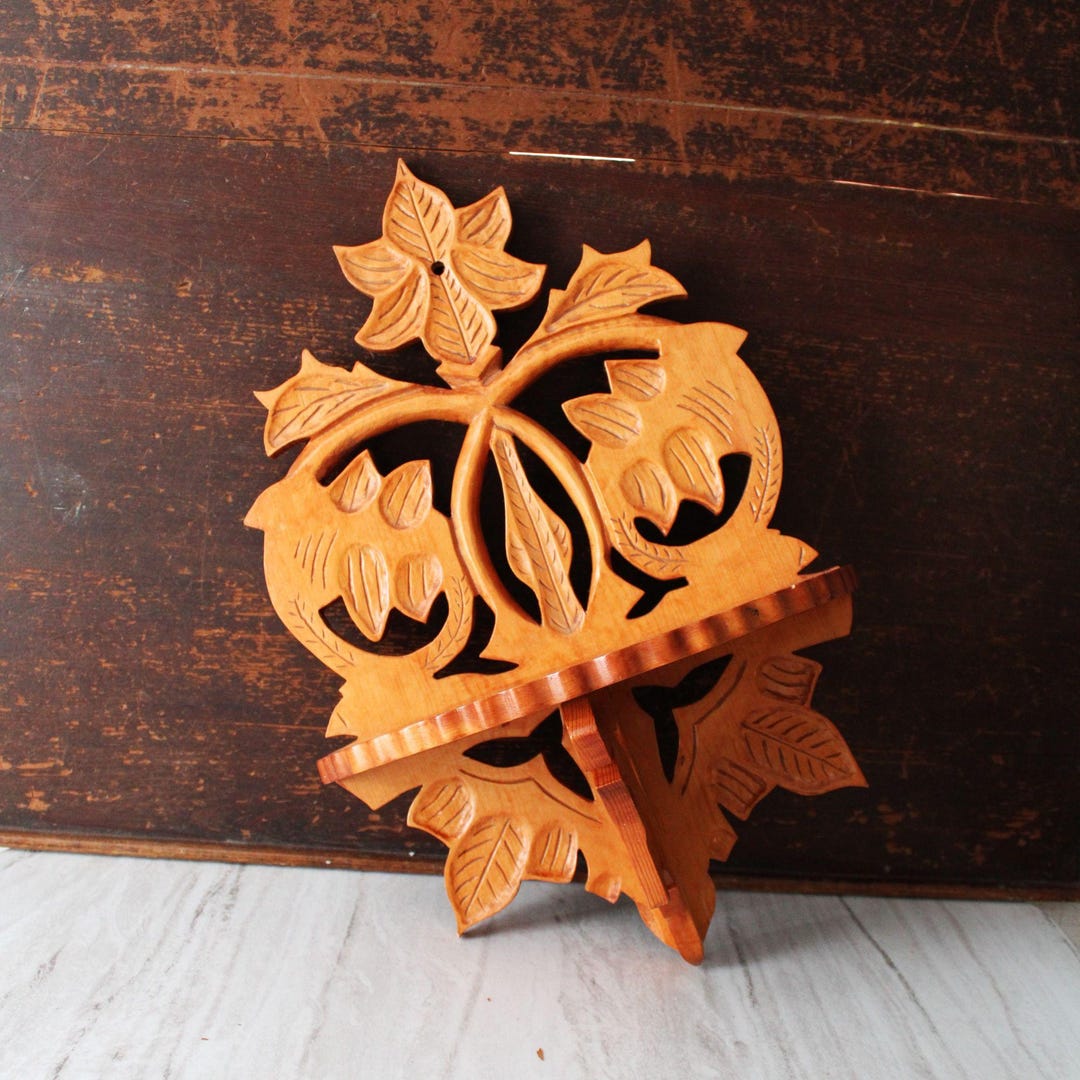 Vintage Wood Carved Leaf Wall Shelf, Ornate, Beautifully Hand Carved ...