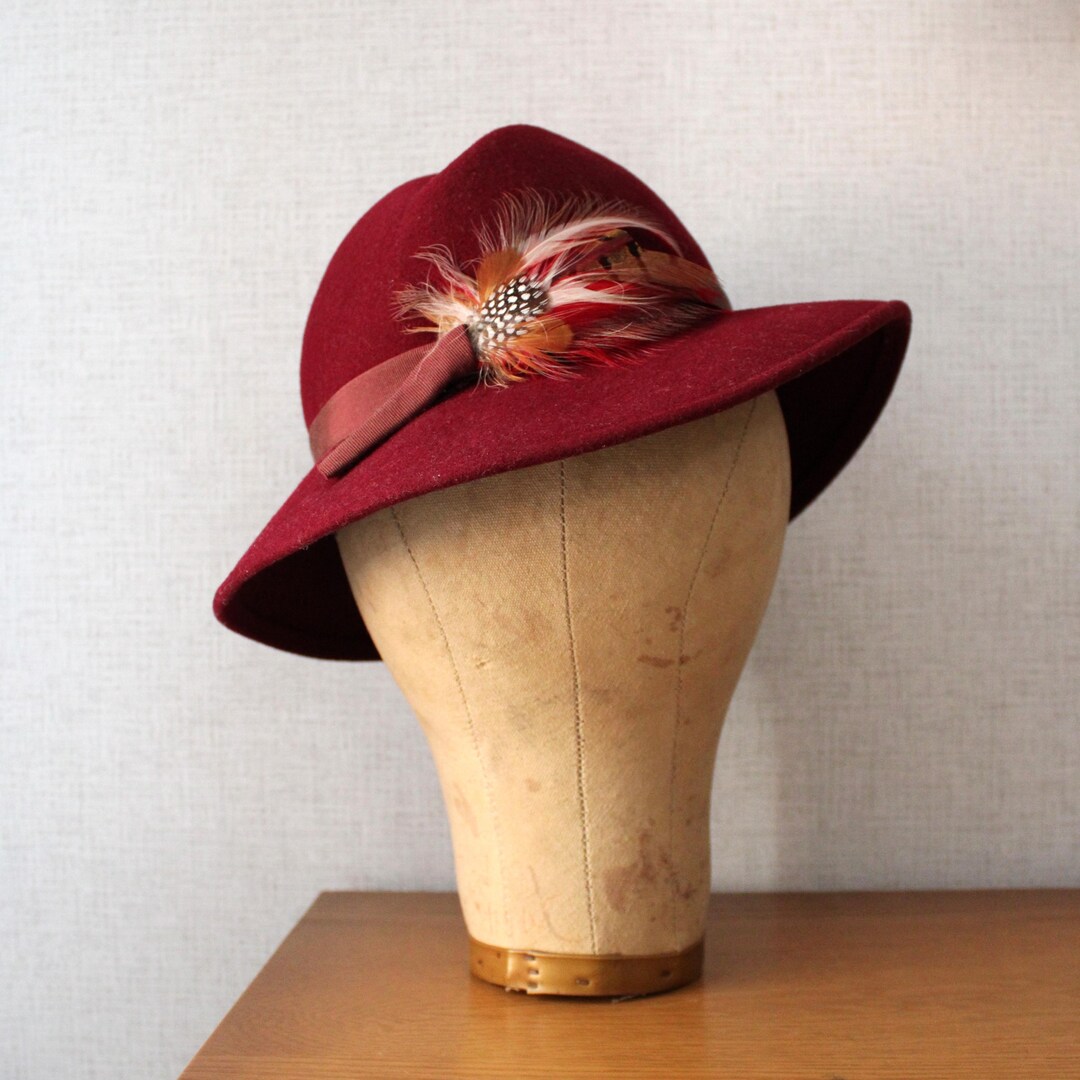 Beautiful Vintage Deep Red Wool Feather Hat, Michael Howard by Georgi. - Etsy