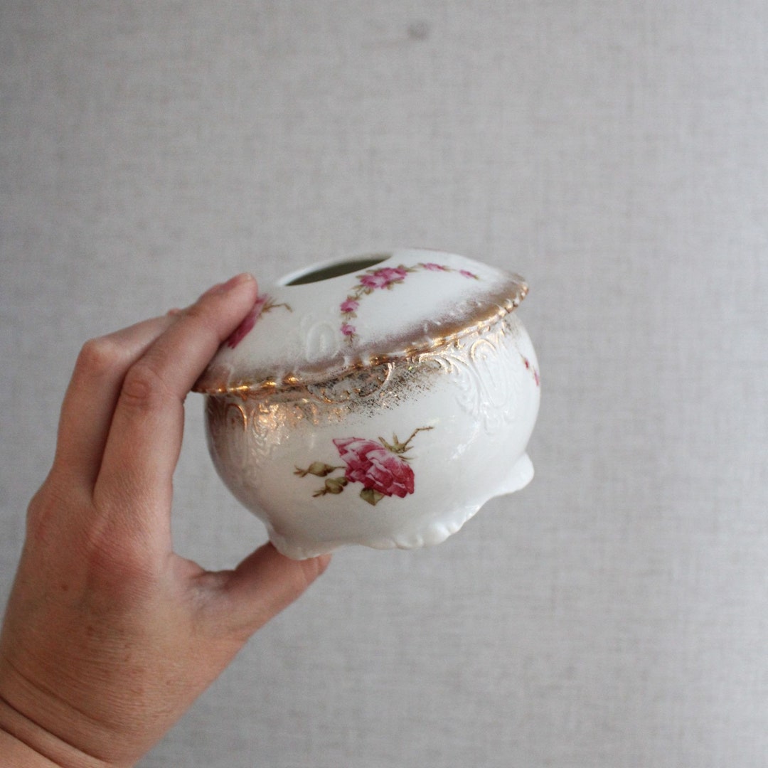 Vintage Porcelain Hair Receiver, Victorian Pink & Gold Rose Dish. - Etsy