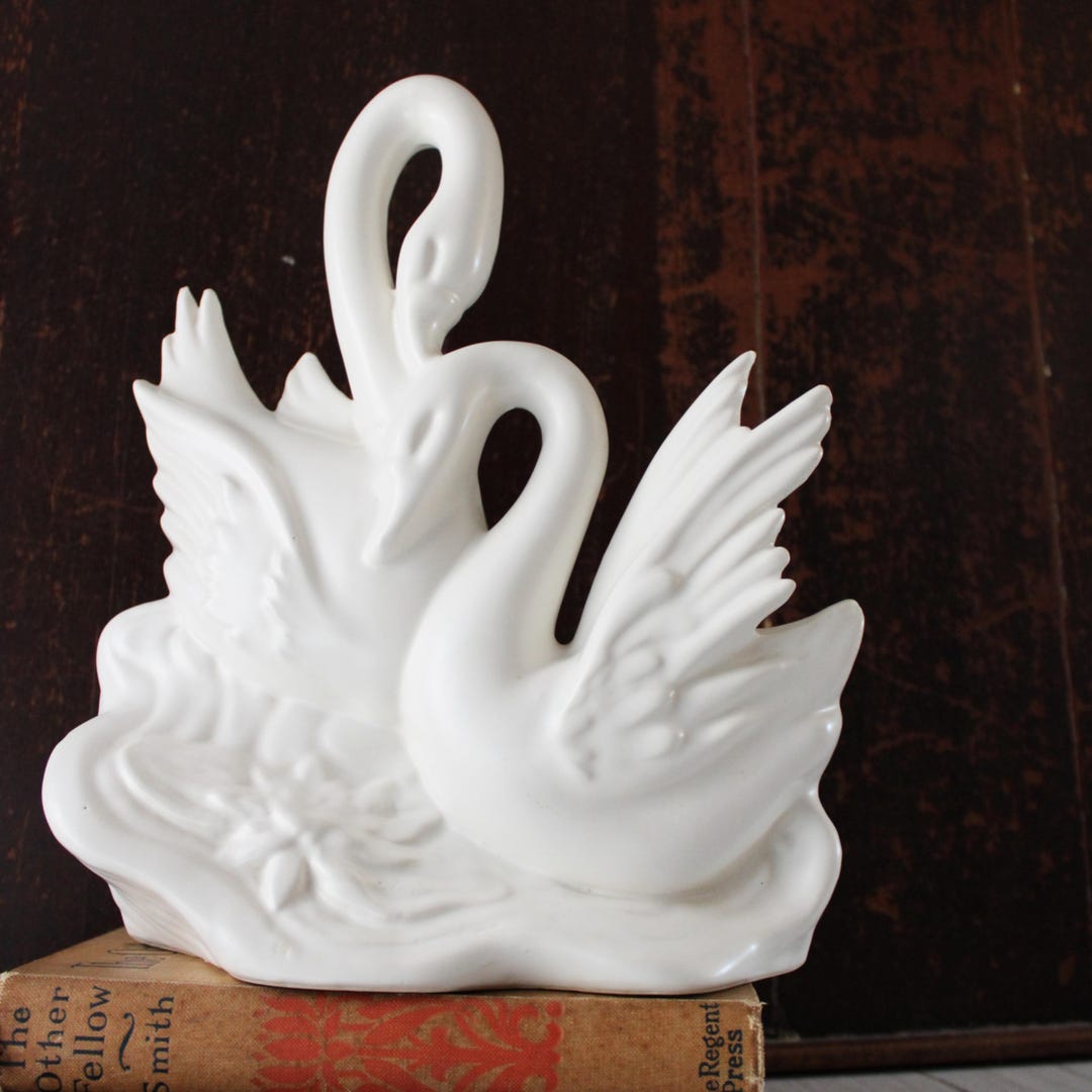 Vintage Large White Hull Swan Pair Planter, Mid Century Statement Piece ...