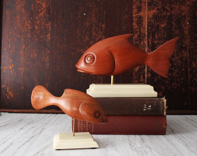 Vintage Teak Wood Hand Carved Fish Pair. - Etsy