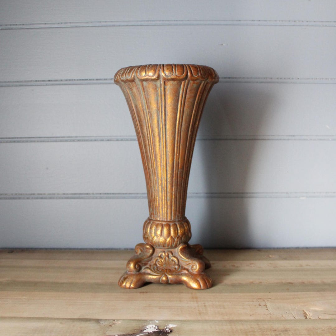 Vintage Ceramic Antique Gold Fluted Vase, Ornate, Classic. - Etsy