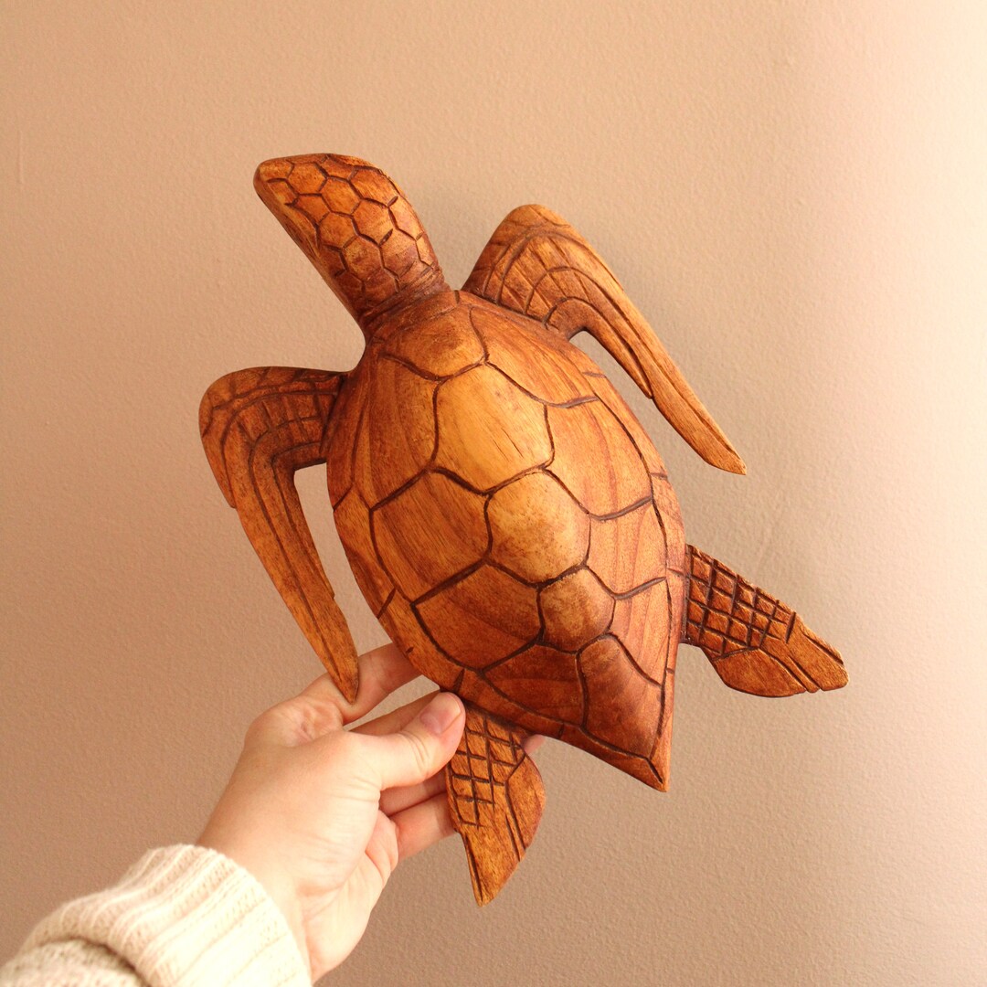 Vintage Large Carved Wooden Turtle - Etsy