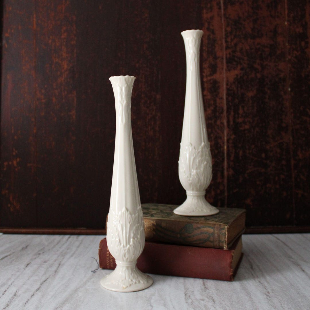 Vintage Pair of Lenox Florentine Bud Vases, Tall and Slender, Ivory ...