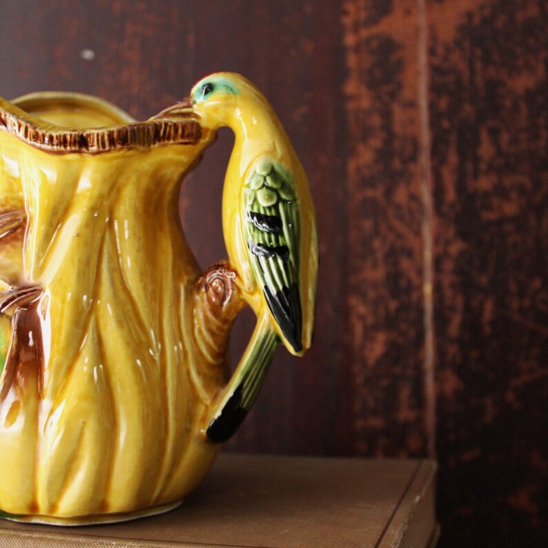 Vintage Mustard Yellow Bird Handle Pitcher, Wooden Tree Vase, Unique - Etsy