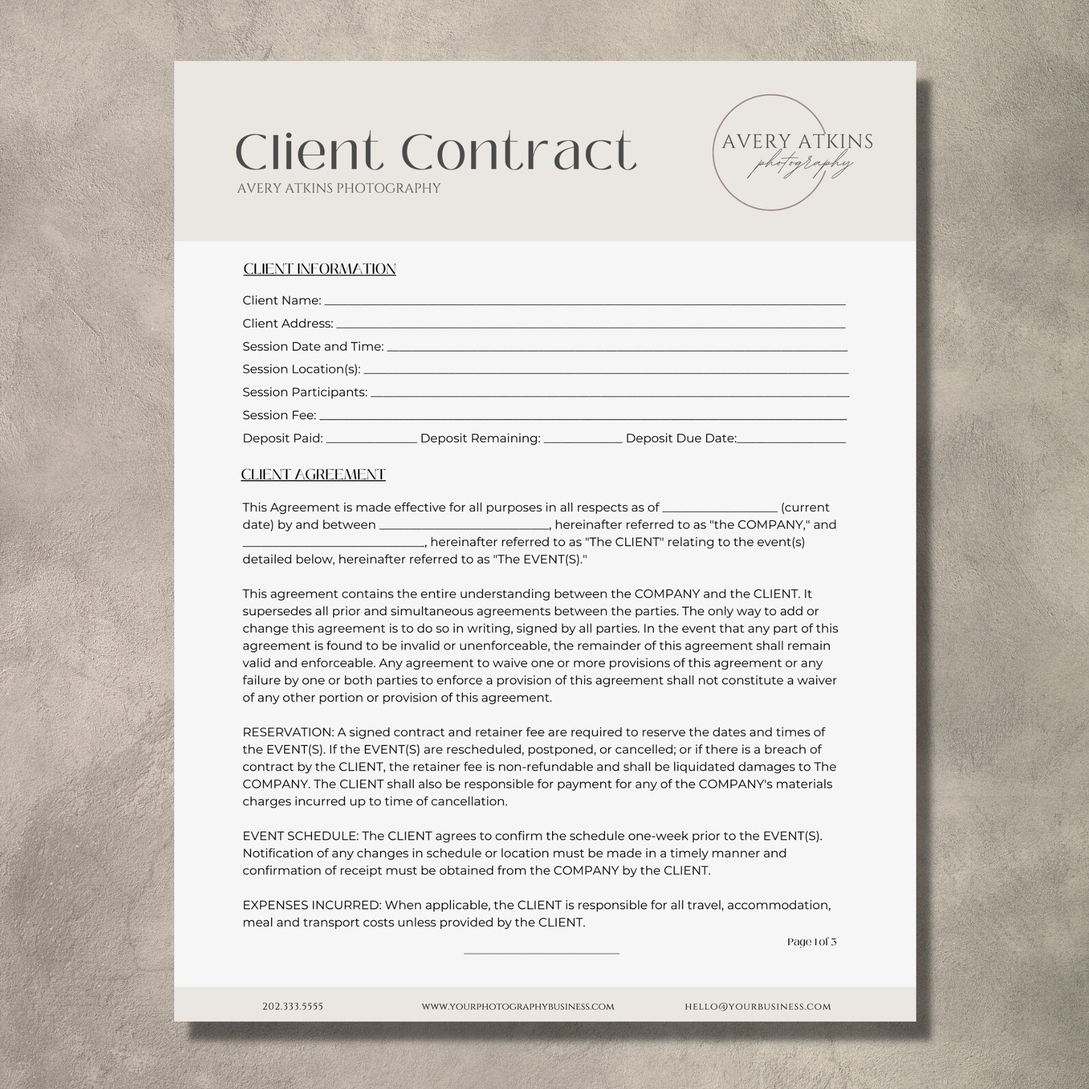 Contract Template Business Form Template Canva Template - Etsy