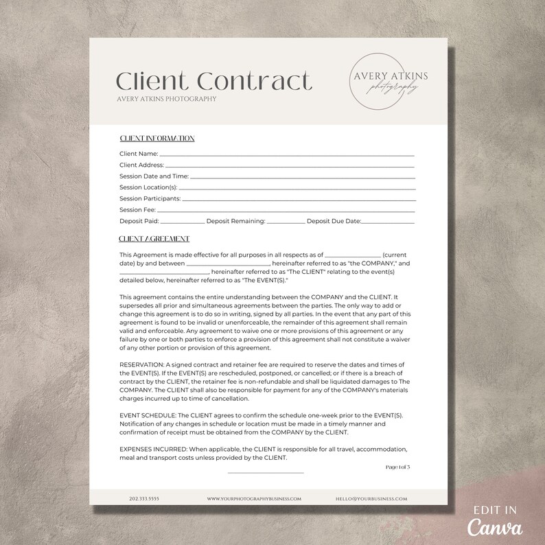 Contract Templateinvoice Templateform Templatecanva - Etsy