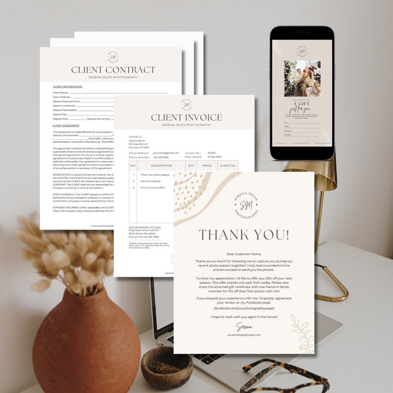 Contract Templateinvoice Templatethank You Card - Etsy