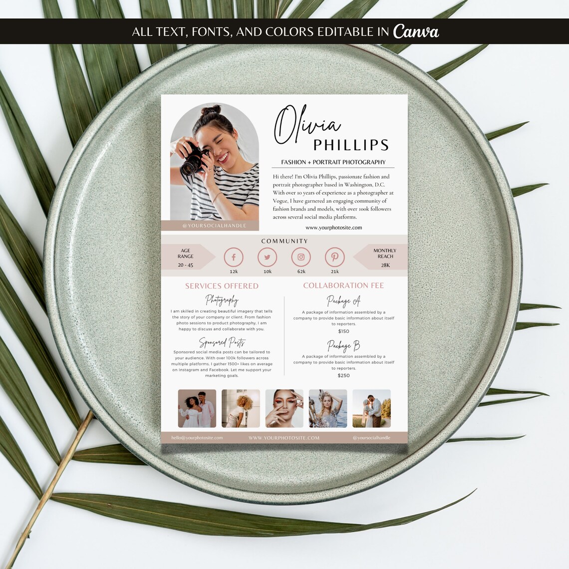 One Page Media Kit Templatemedia Kit Canvasocial Media - Etsy