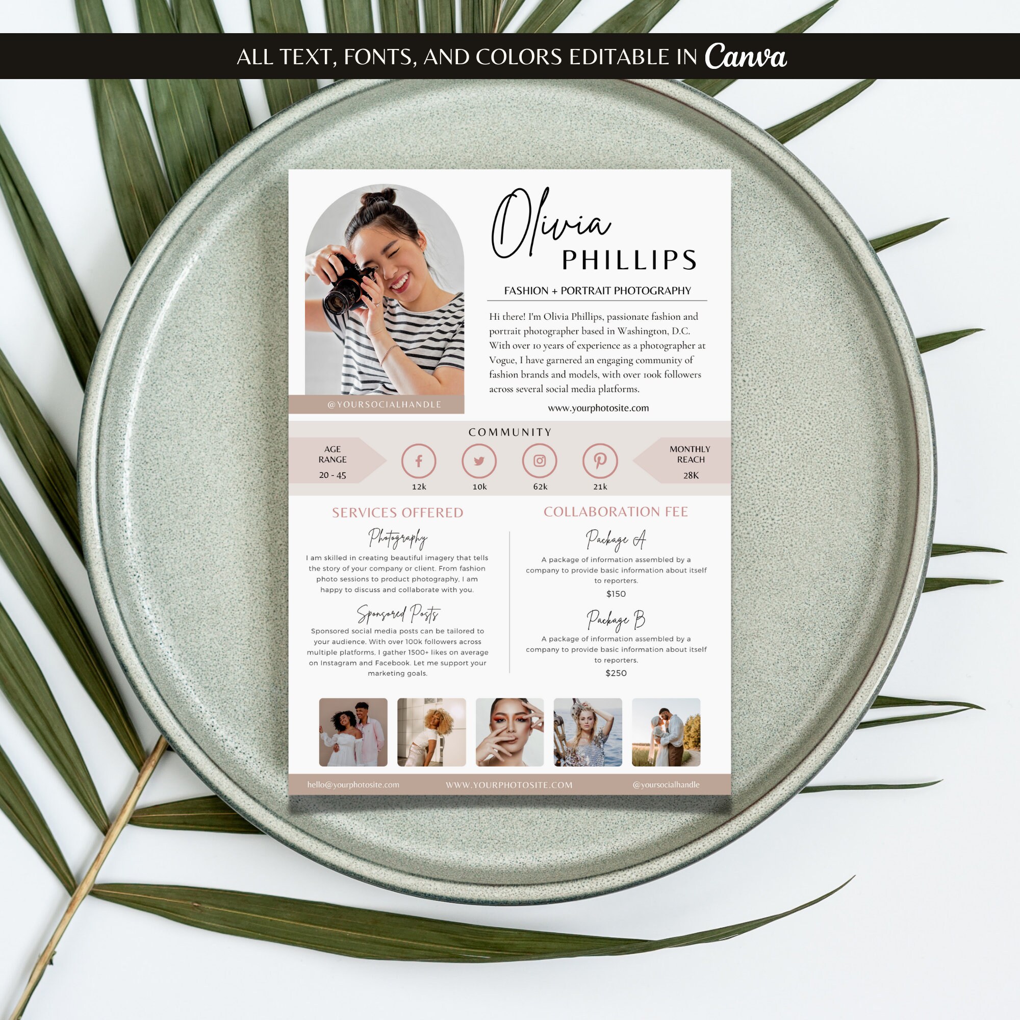 One Page Media Kit Templatemedia Kit Canvasocial Media - Etsy