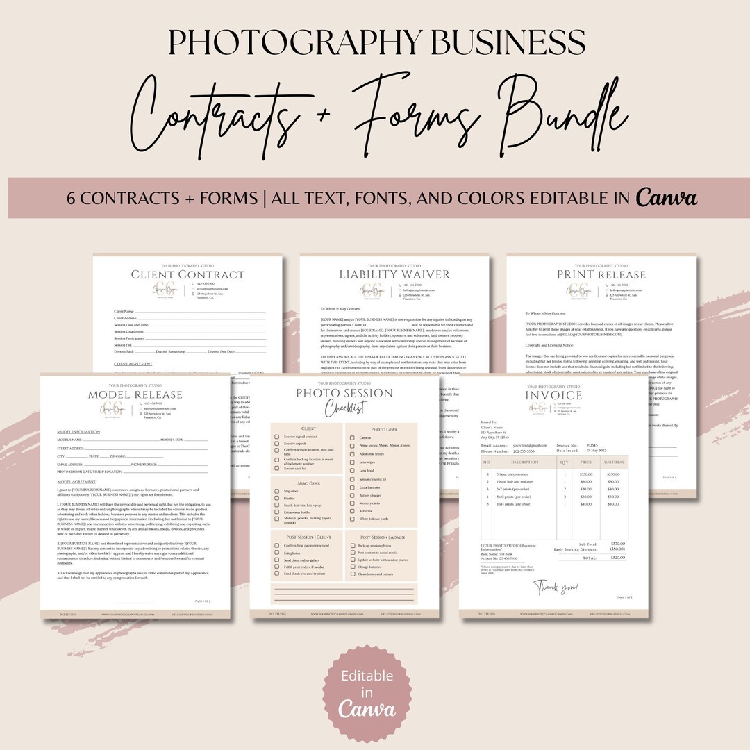 Photography Forms Template Setphotography Business Forms - Etsy