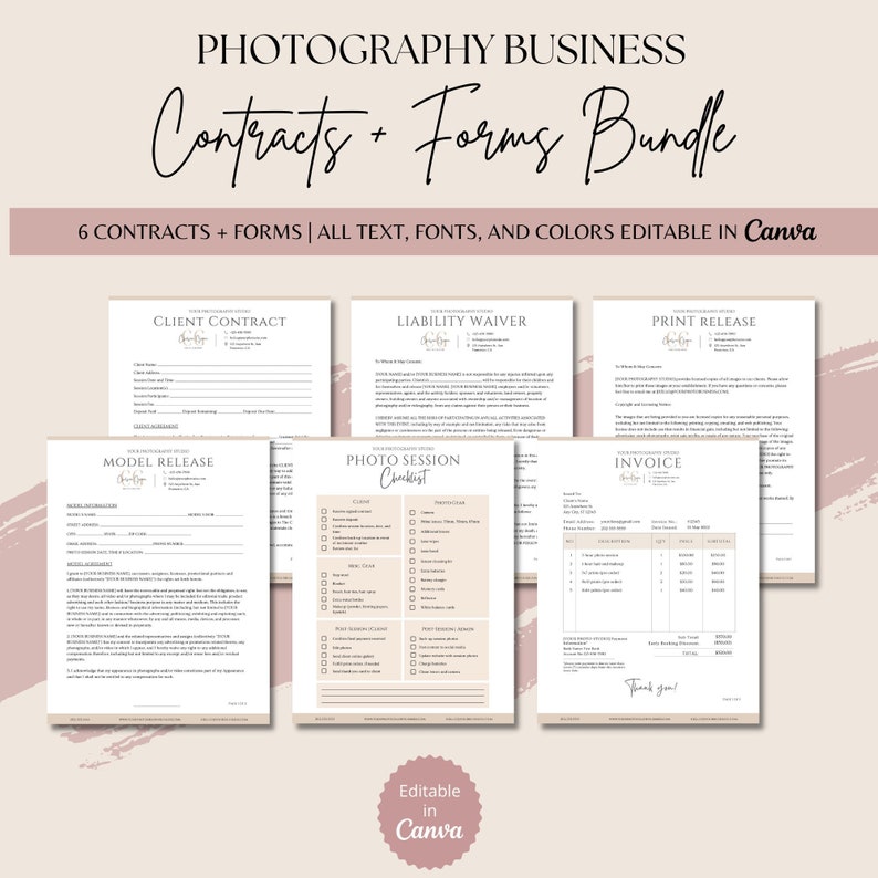 Photography Forms Template Setphotography Business Forms - Etsy