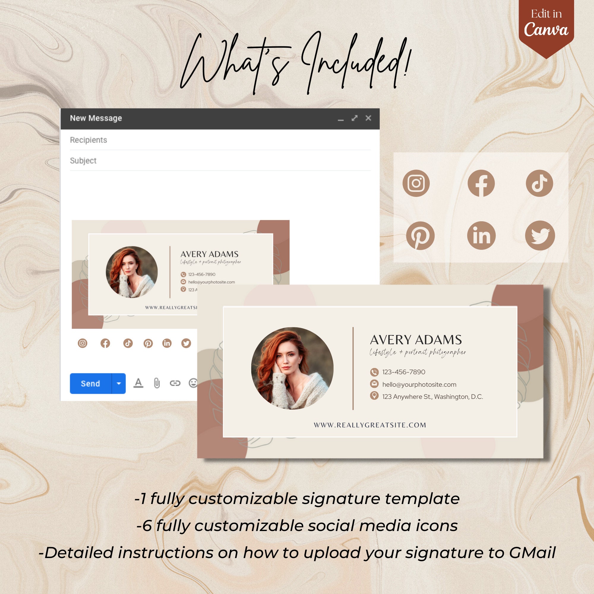 Gmail Email Signature Editable Template Clickable Signature - Etsy