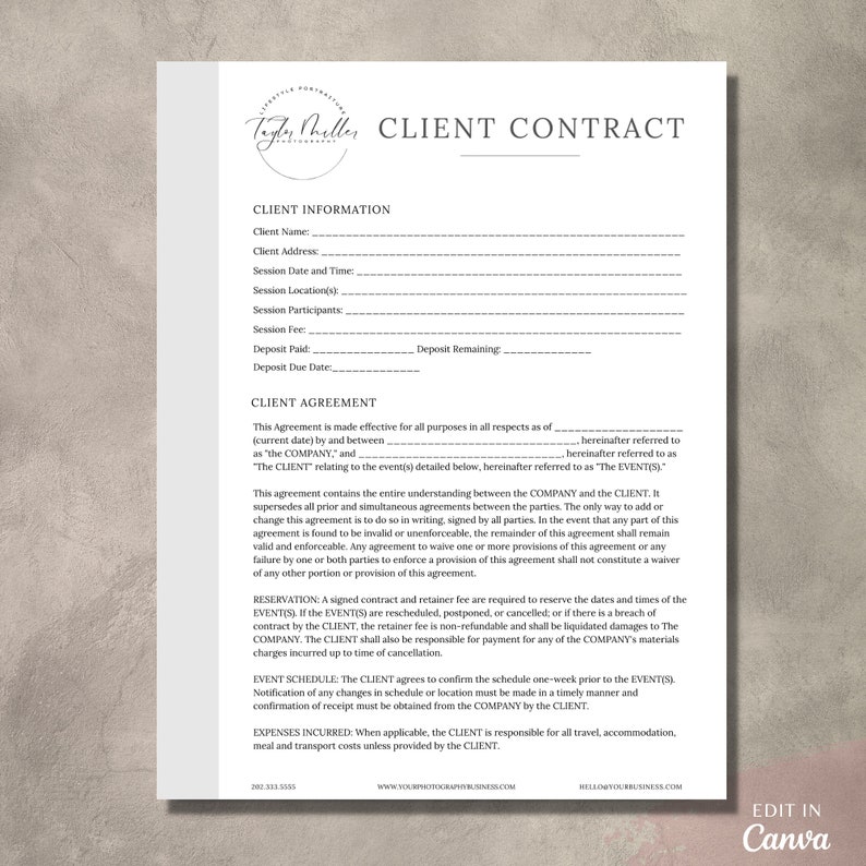 Contract Templateinvoice Templateform Templatecanva - Etsy