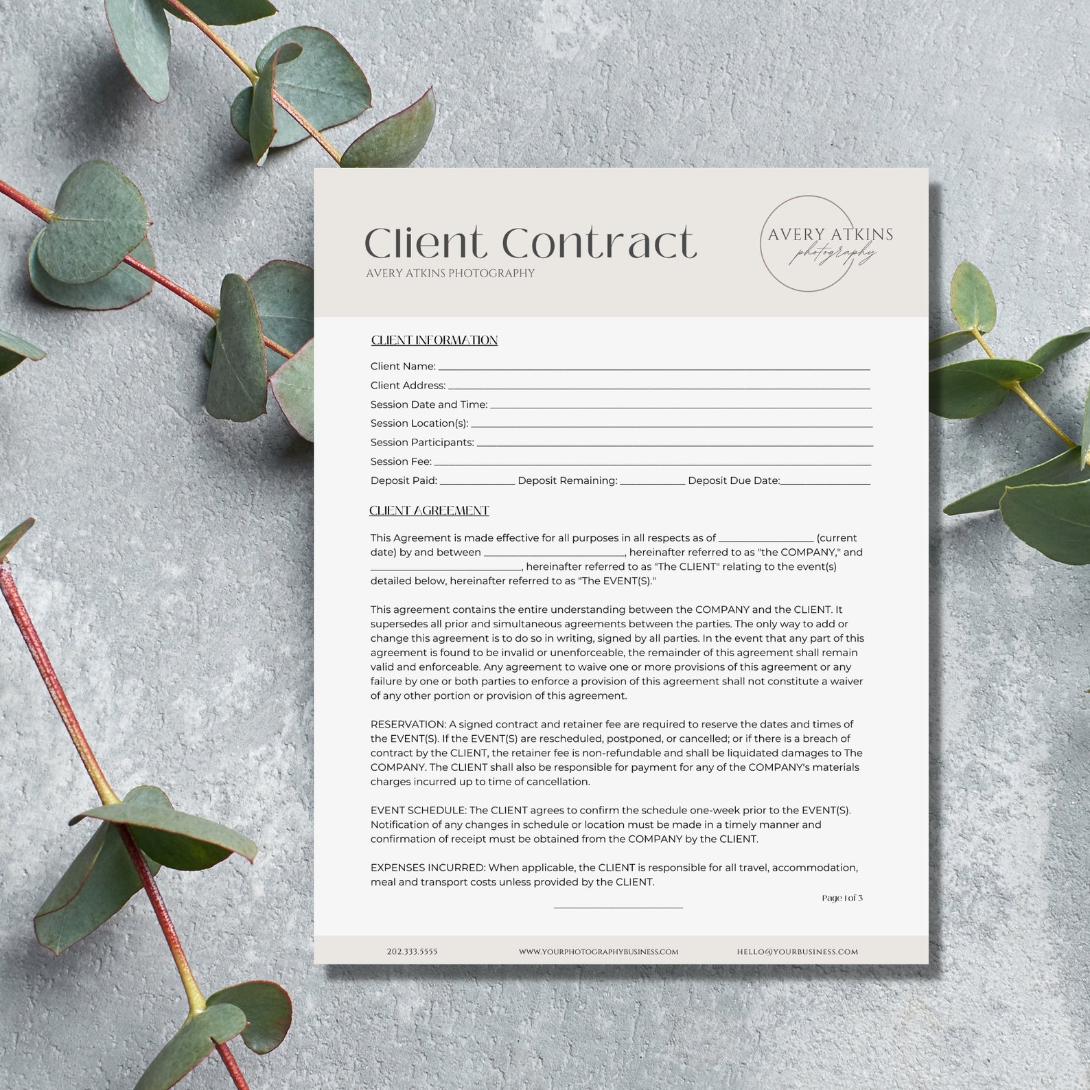 Contract Template Business Form Template Canva Template - Etsy