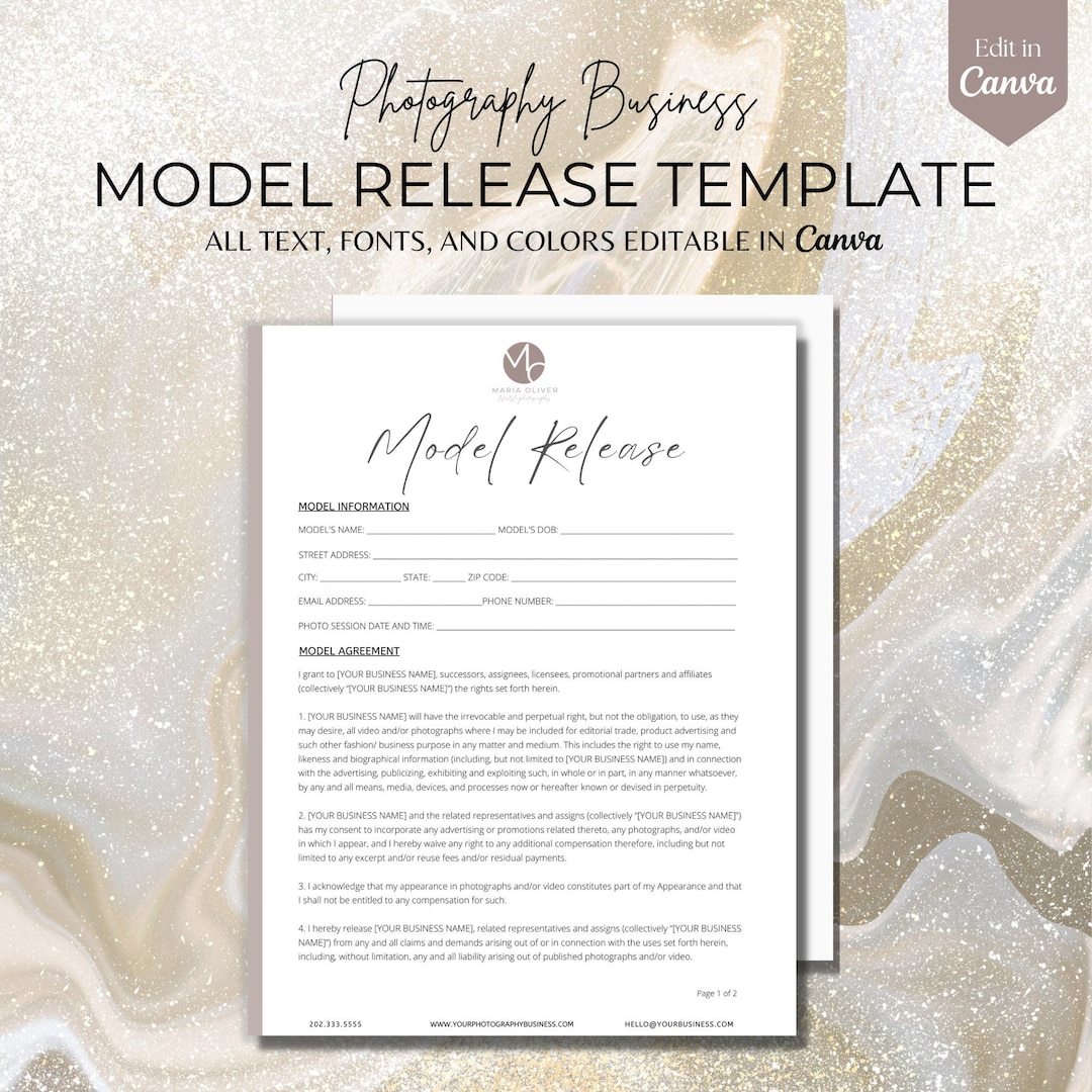 Photography Model Release Templatecanva Contract Templatediy - Etsy