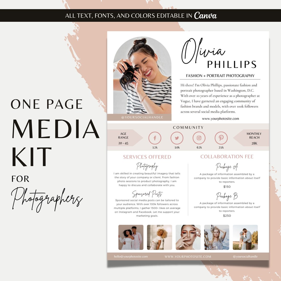 One Page Media Kit Templatemedia Kit Canvasocial Media - Etsy