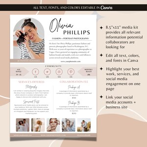 One Page Media Kit Templatemedia Kit Canvasocial Media - Etsy