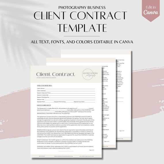 Contract Template Business Form Template Canva Template - Etsy