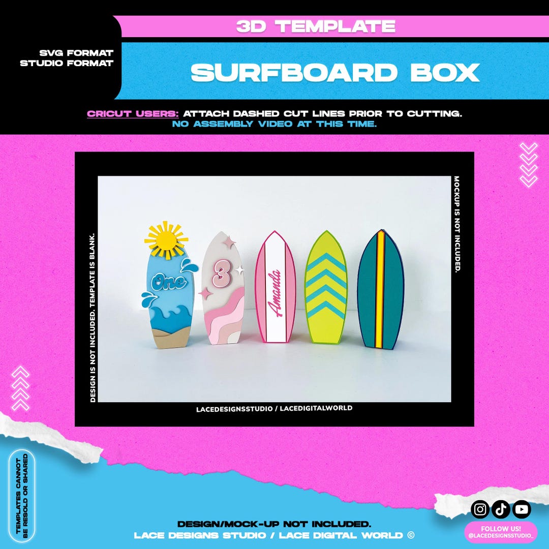 3D Surfboard Favor Box SVG, Surfboard Template, Favor Box Template ...