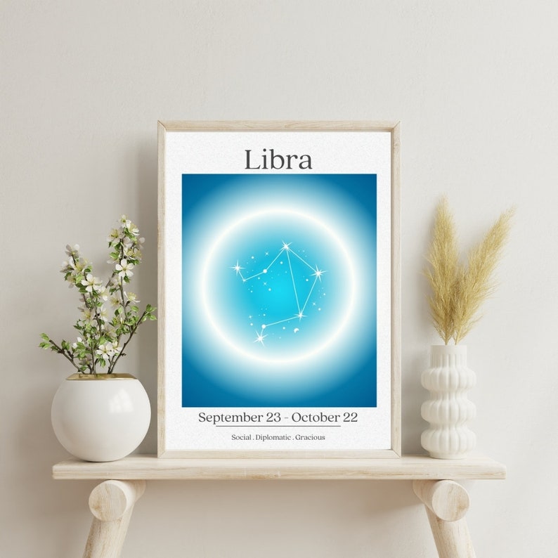 Libra Print, Aura Digital Print, Libra Zodiac Print 6 Aura Colors ...