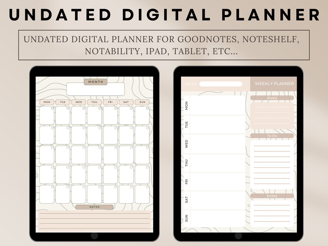Undated Digital Planner, Monthly and Weekly Planner, Ipad, Goodnotes ...
