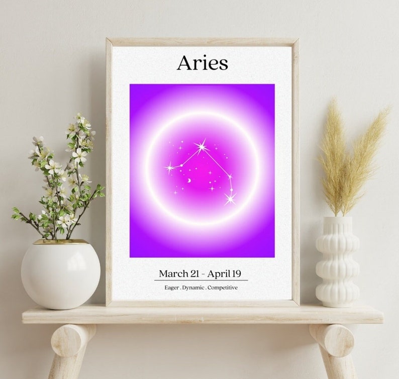 Aries Print, Aura Digital Print, Aries Zodiac Print 6 Aura Colors ...