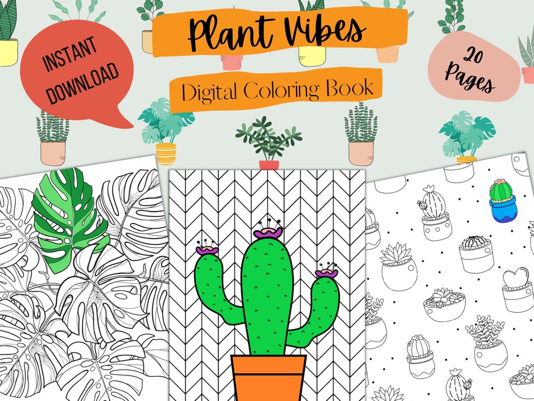 Plant Vibes Digital Coloring Book / Instant Download / Fun for All Ages ...