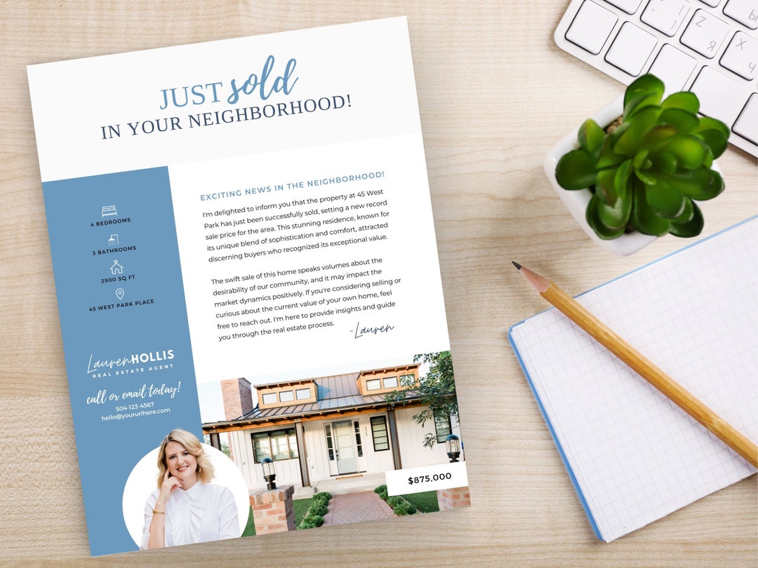 Just Sold Flyer, Real Estate Letter, Realtor Mailer, Real Estate ...