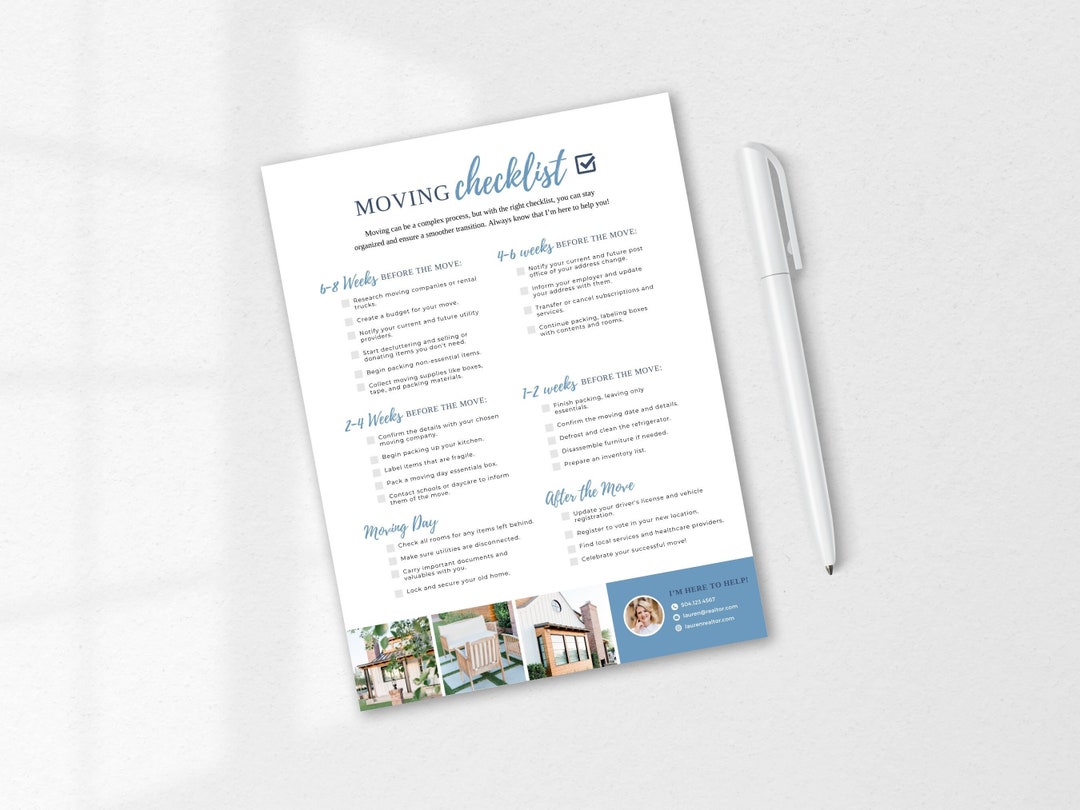 Real Estate Checklist, Moving Checklist, Realtor Moving Guide, Moving ...