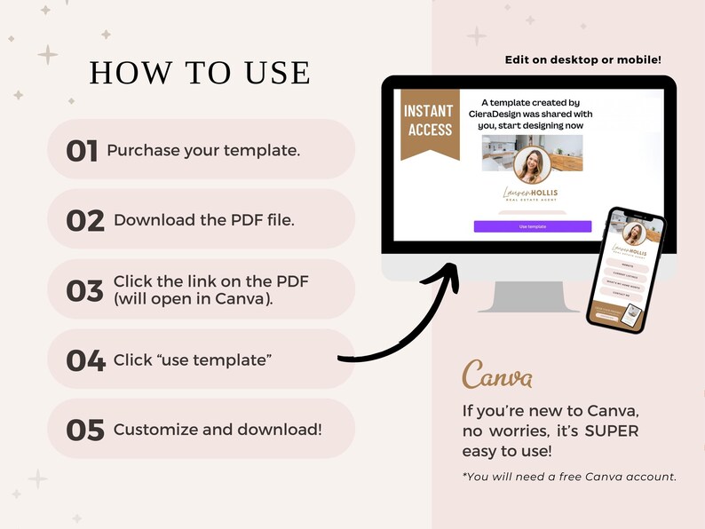 Link in Bio Template Landing Page Instagram Bio Link Canva - Etsy
