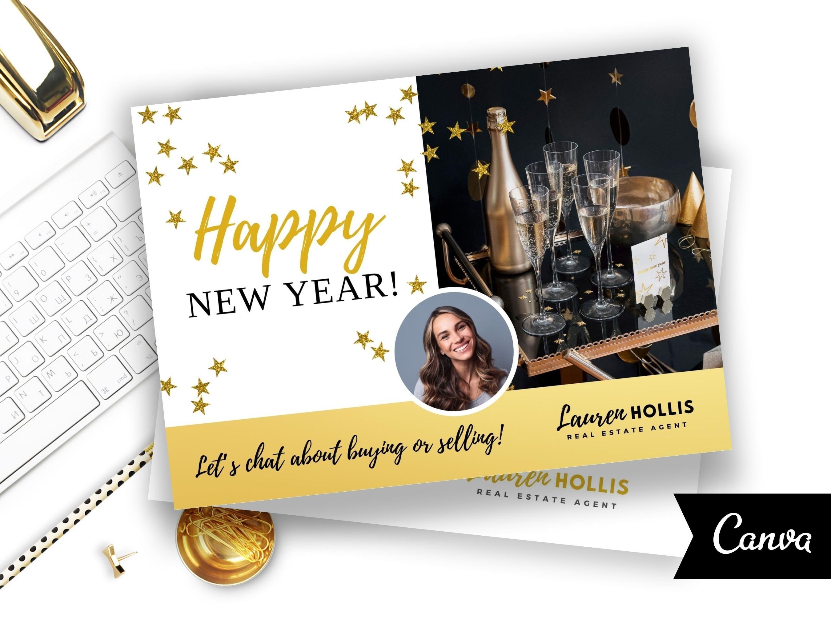 New Years Real Estate Postcard Template, New Year Postcard, Realtor ...