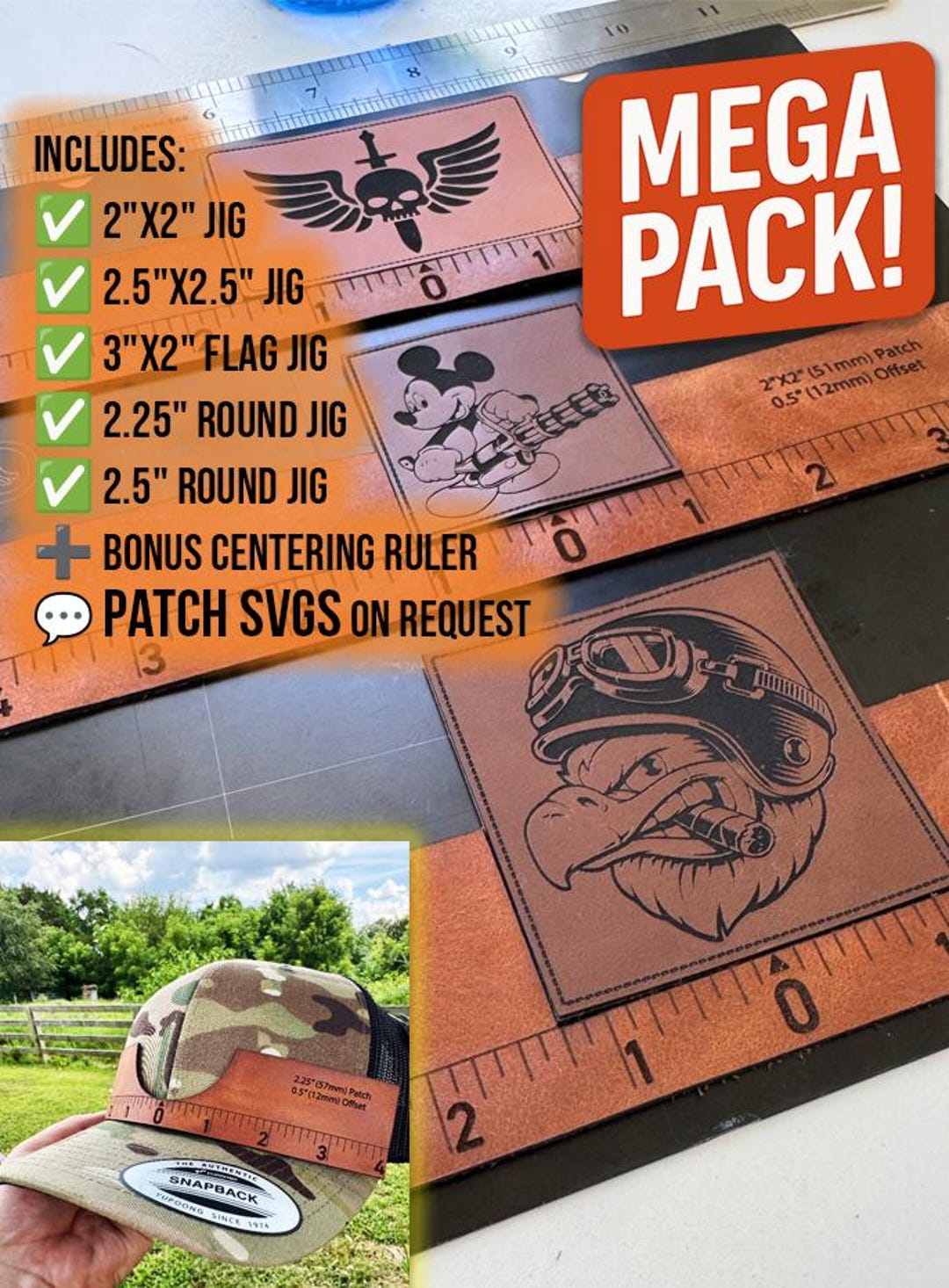 Hat Patch Jig Mega Pack SVG: Leather & Leatherette, Laser Engraving ...