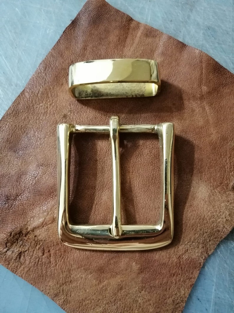 38-40mm Solid Brass Belt Buckle and Belt Loop Set Leather - Etsy
