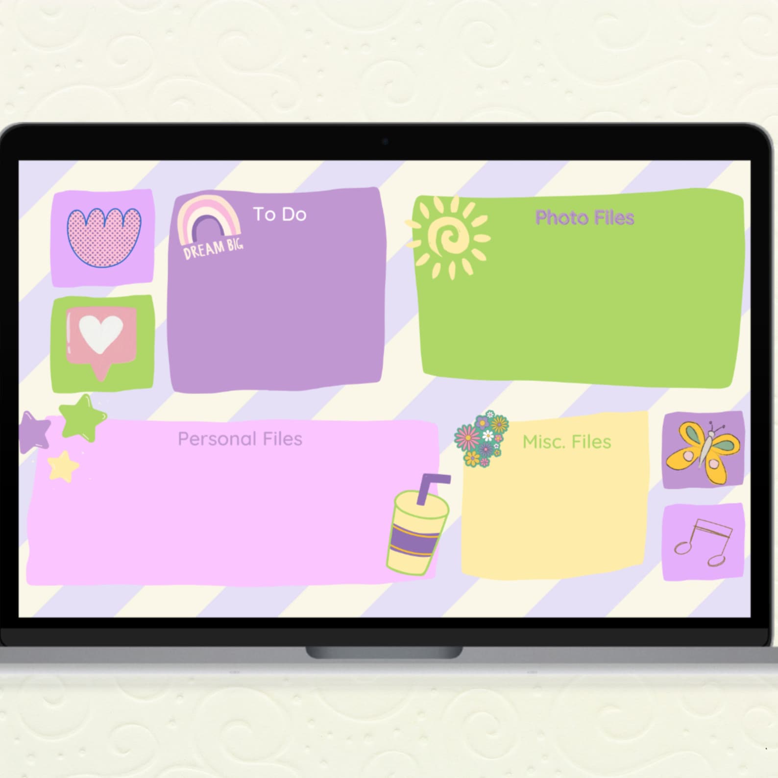 Desktop Wallpaper Organizer, Purple and Cream Stripes Digital ...