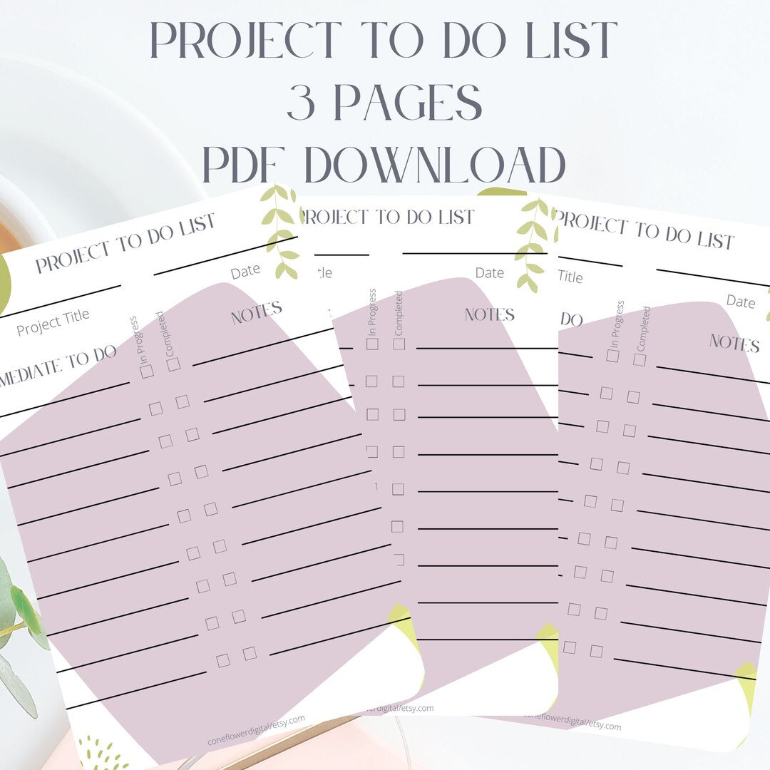 Project to Do List, Printable Project Planner, Checklist Work Planner ...
